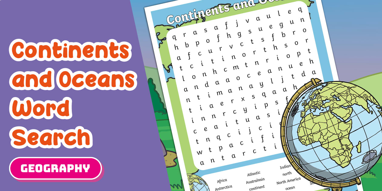 Geography Word Search | Continents and Oceans Word Search