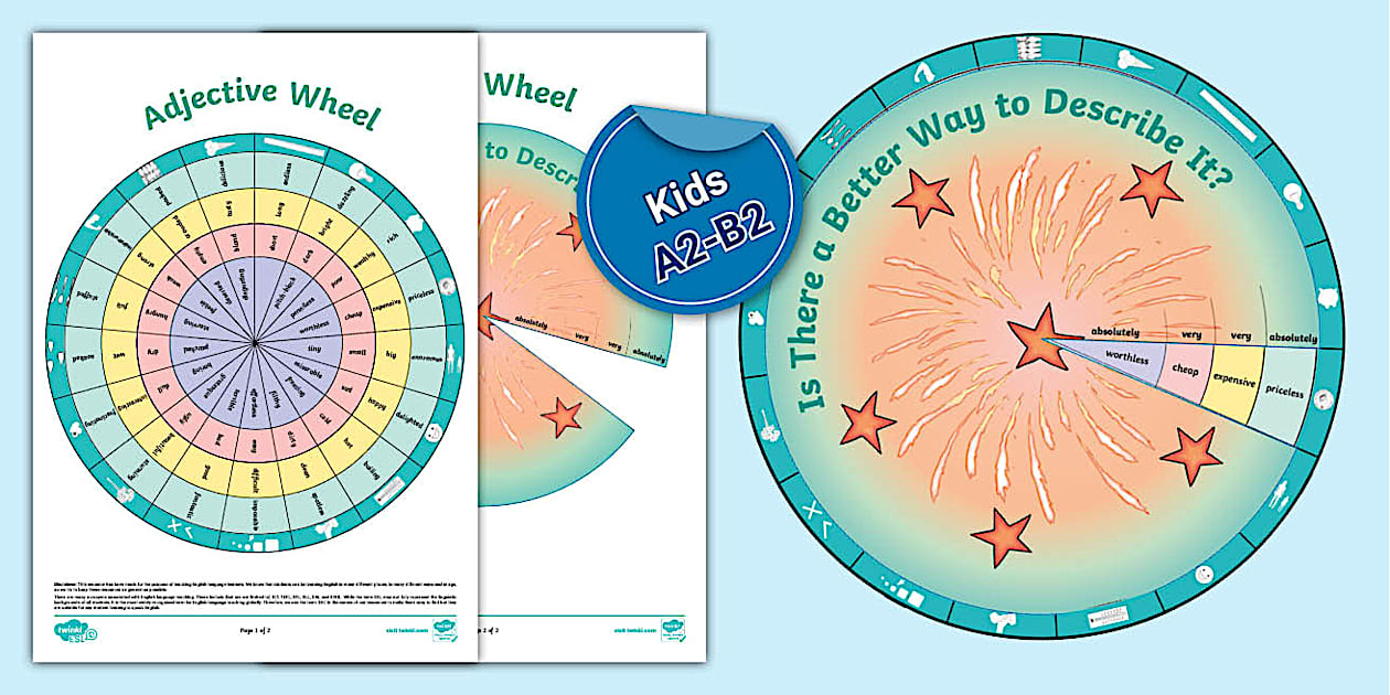 Adjective Wheel for Extreme and Non-Extreme Adjectives [Kids, A2-B2]