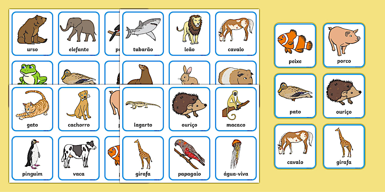 Flashcards de Animais - Cartela de Animais (teacher made)