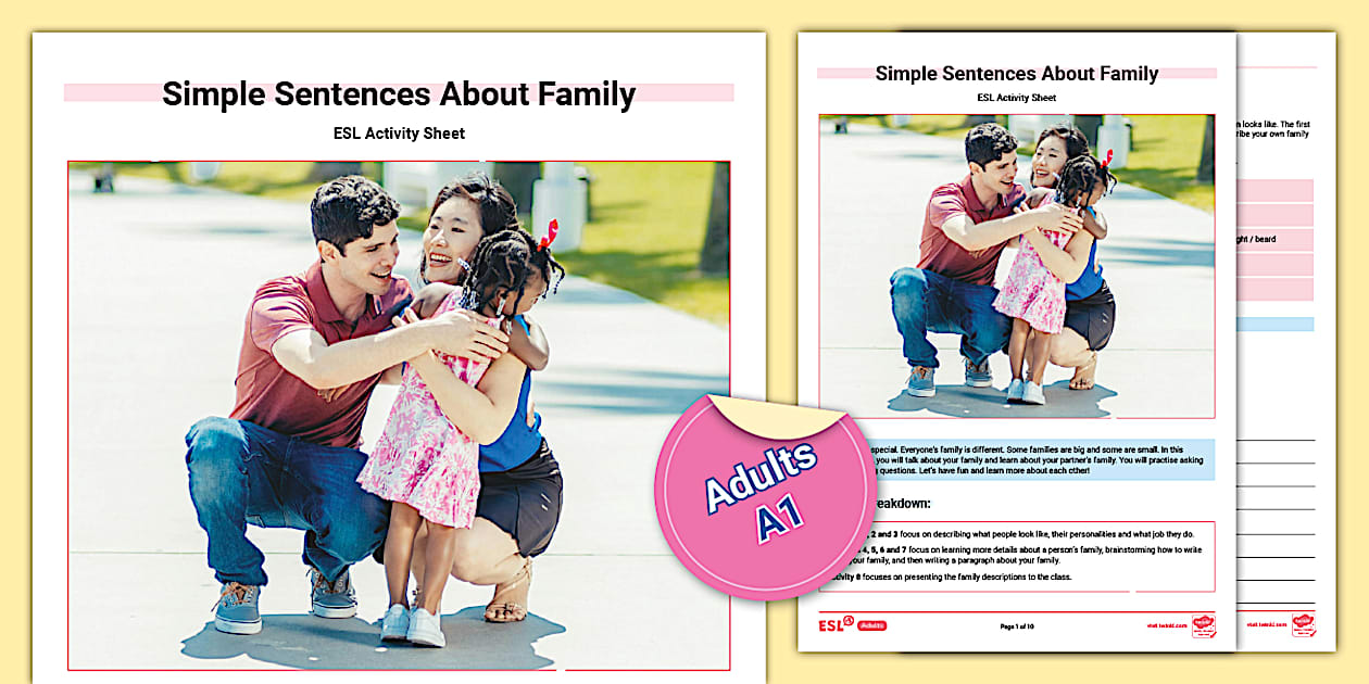 ESL Simple Sentences about Family Activity Sheet [Adults, A1]