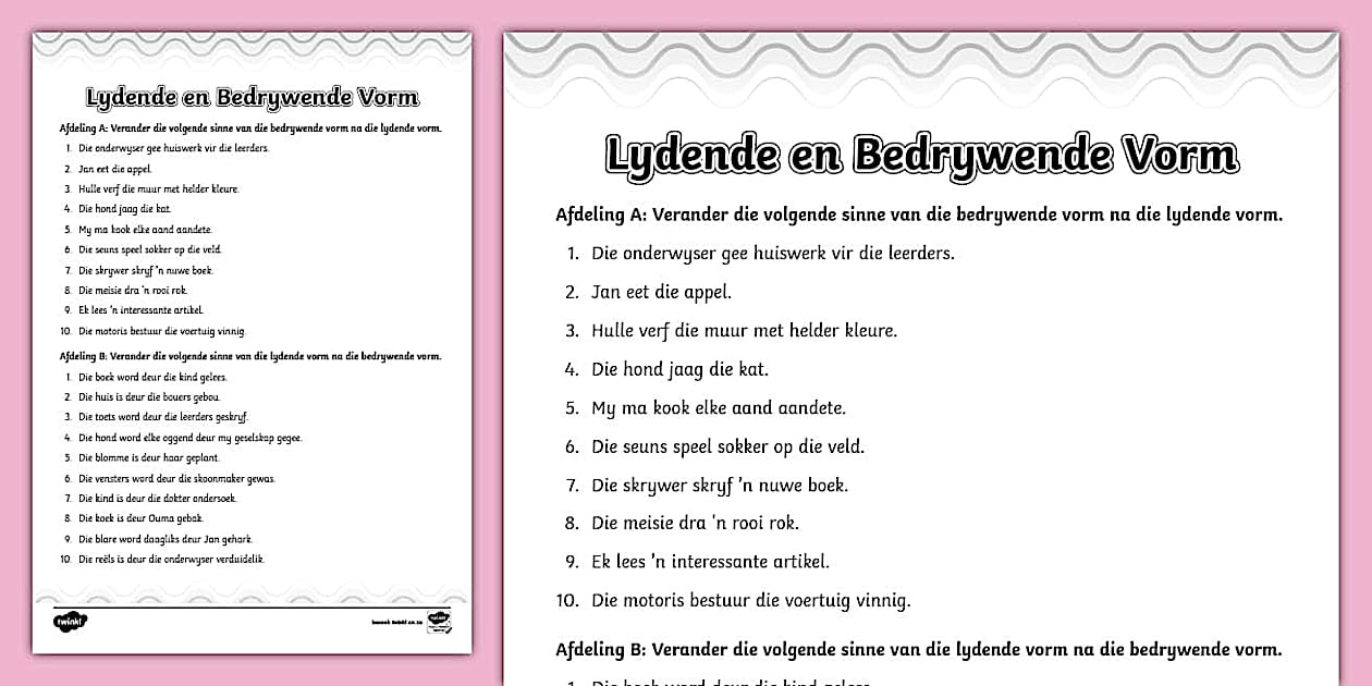 Lydende en Bedrywende Werkkaart Graad 8 - Twinkl