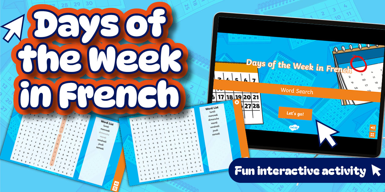 Days of the Week in French Interactive Word Search