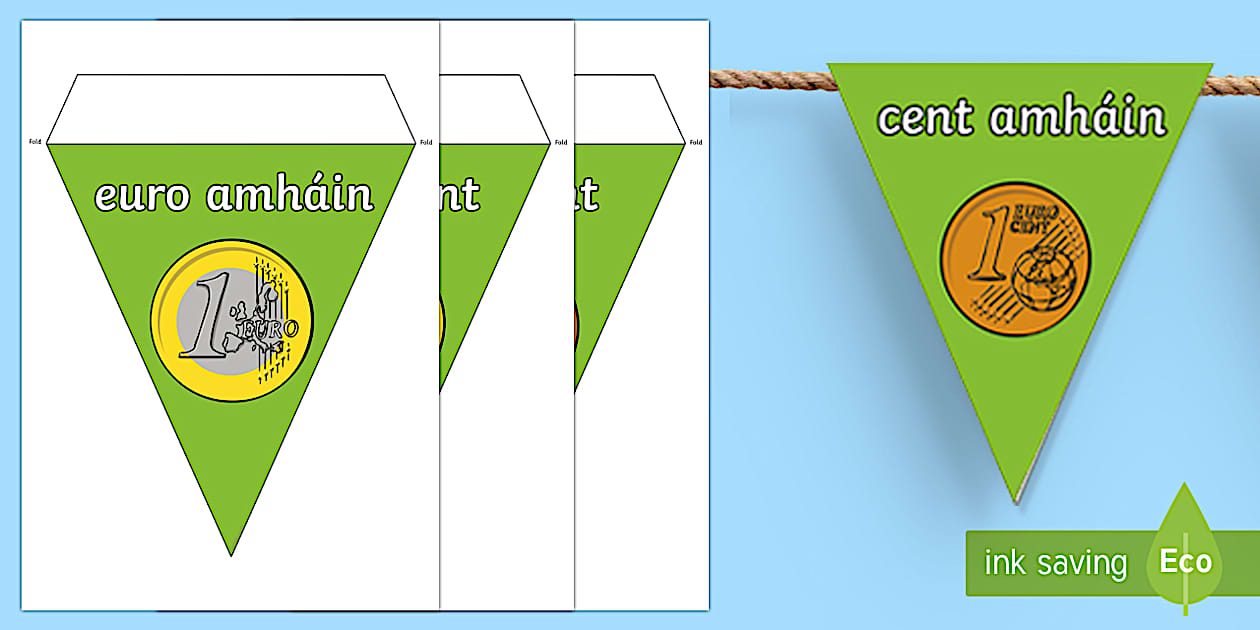 Money Display Bunting Gaeilge (teacher made) - Twinkl