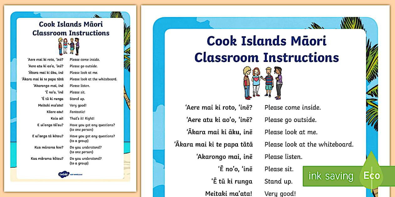 Cook Islands Māori Classroom Instructions Display Poster