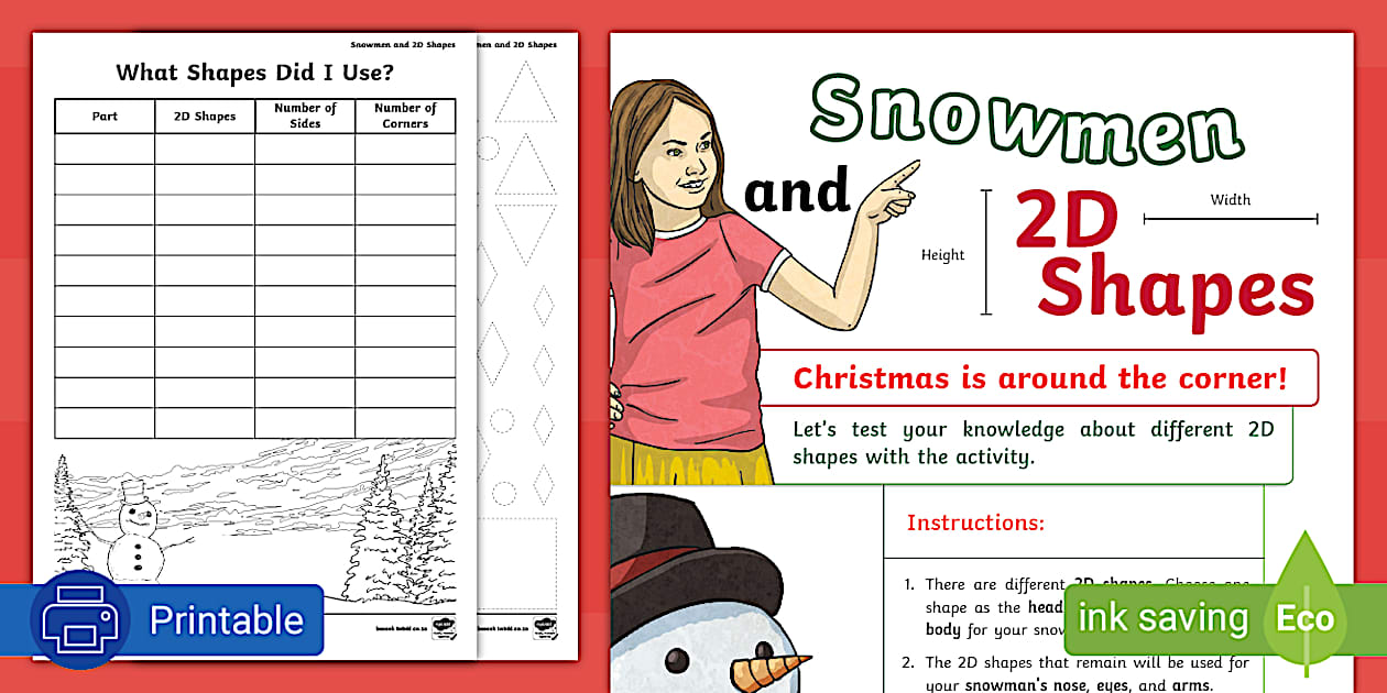 Snowmen and 2D Shapes (teacher made) - Twinkl