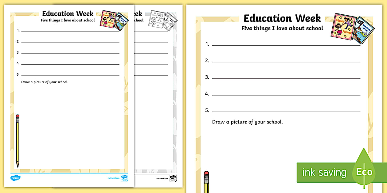 NSW Education Week Five Things I Love about School Worksheet