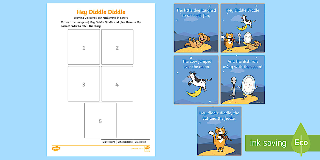 SA Hey Diddle Diddle Cut and Paste Sequencing Worksheet