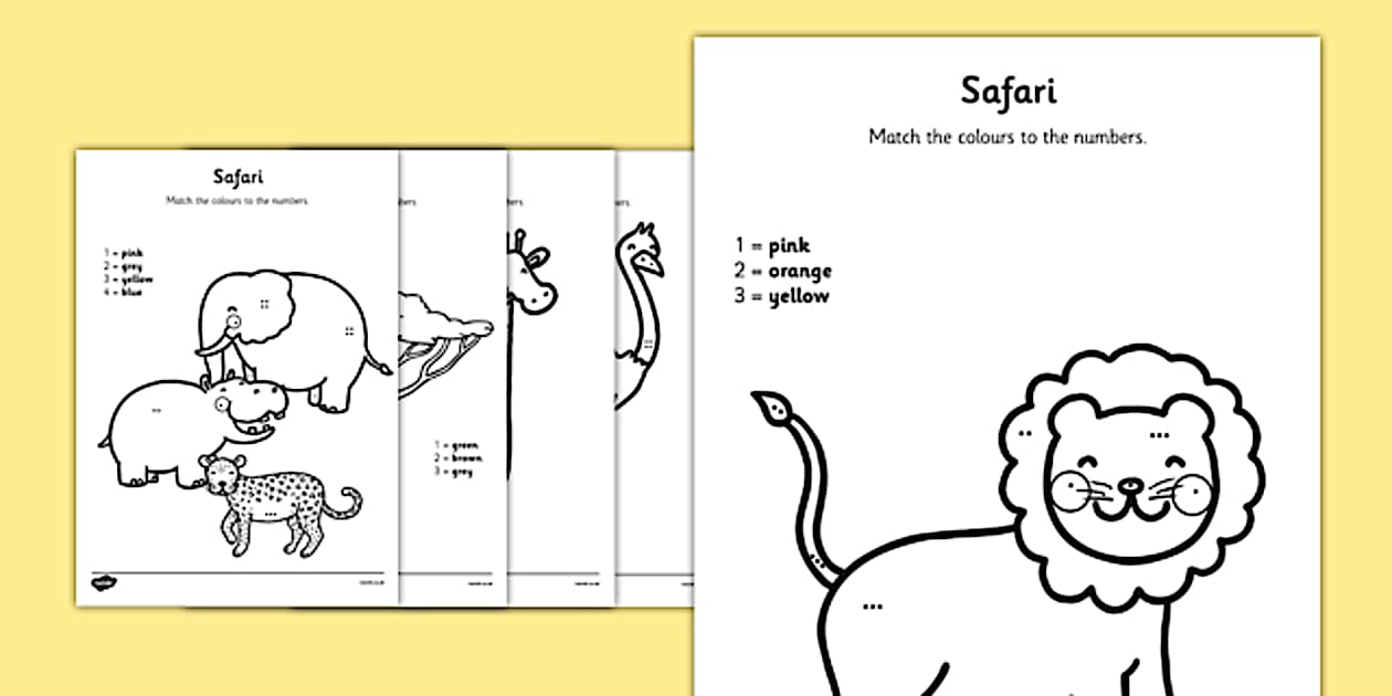 Safari Colour by Number Counting Worksheet / Worksheet