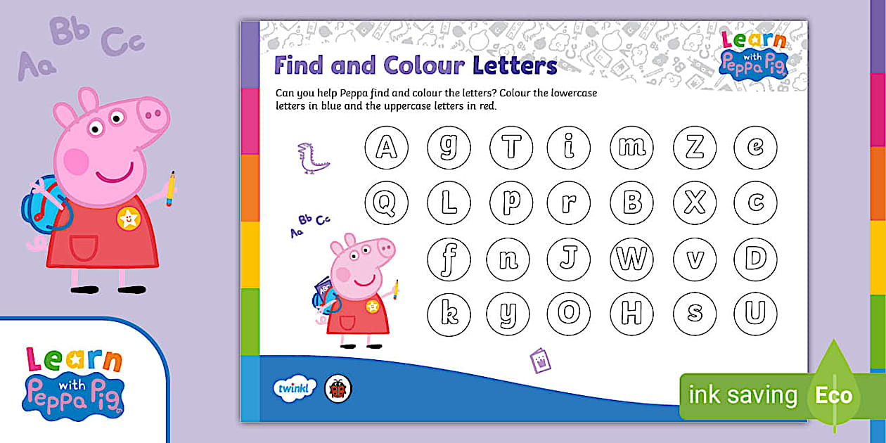 FREE! - Peppa Pig: Find and Colour Letters Activity - Twinkl
