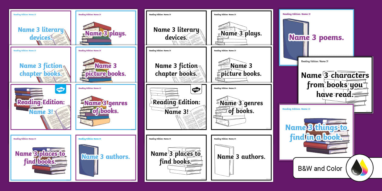 Reading Edition: Name 3 Game Cards for 3rd-5th Grade