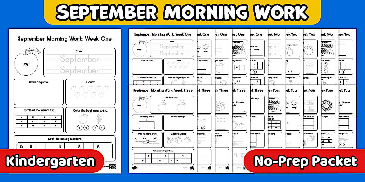 Kindergarten September Morning Work Bundle (teacher made)
