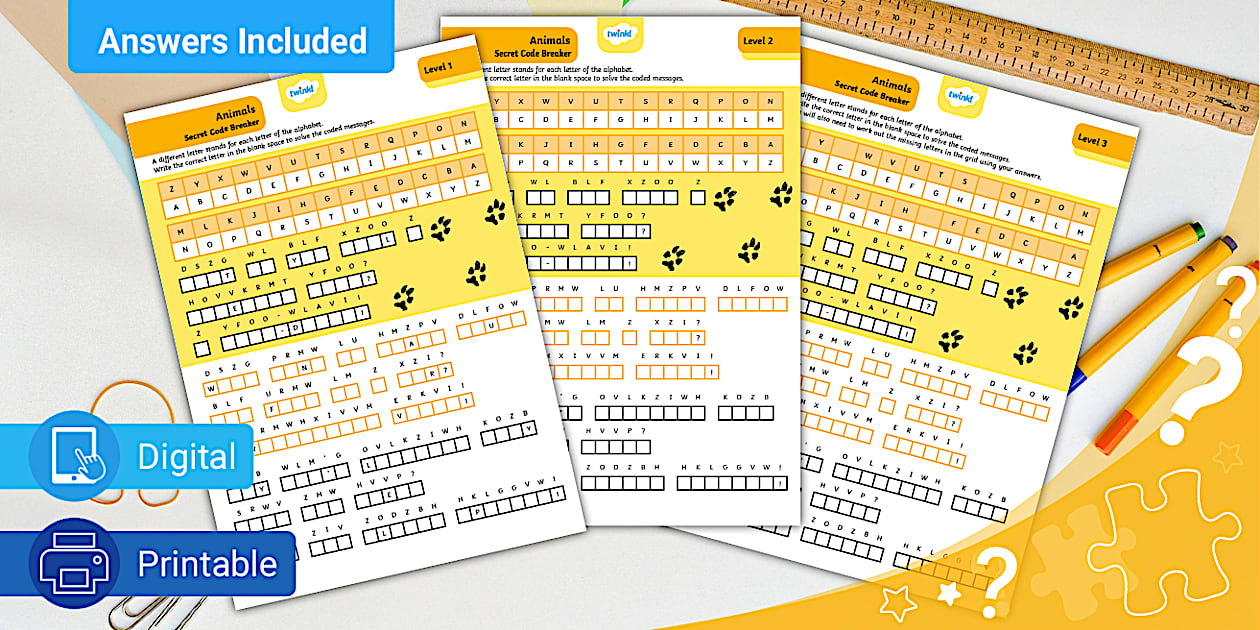 Animals Secret Code Breaker - AL - Twinkl - Kids Puzzles