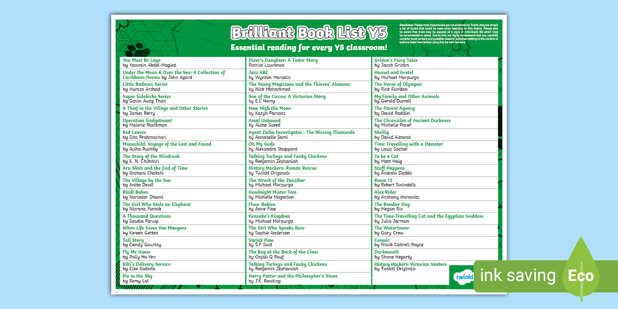 Year 5 Book List | Reading Inspiration - Twinkl