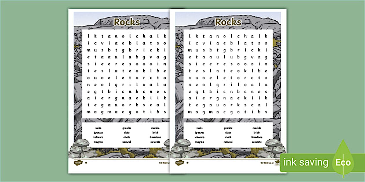 Rocks word search- easy to download and print. - Twinkl