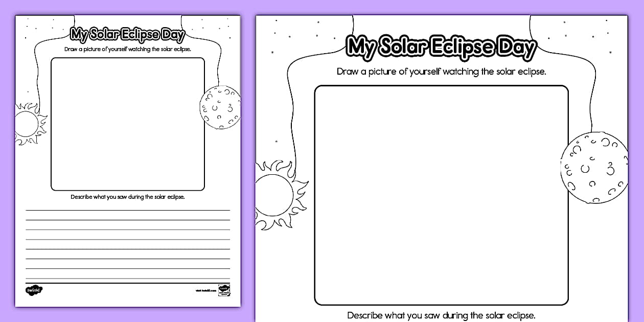 My Solar Eclipse Day Draw and Write Worksheet for K-2nd Grade