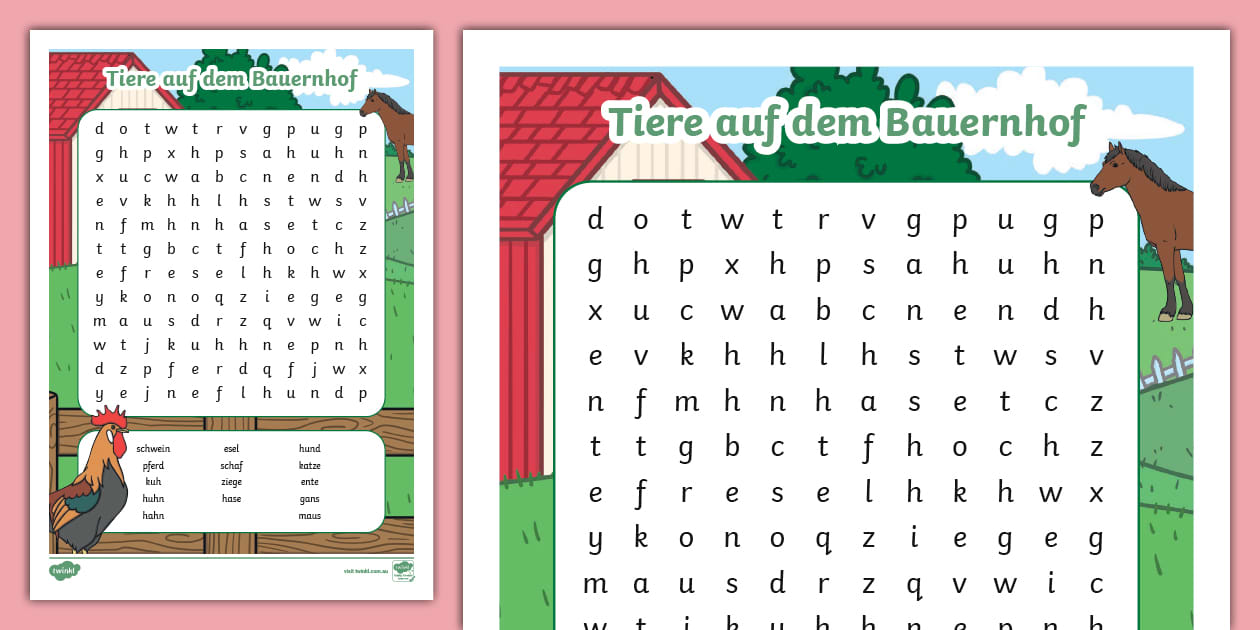 Farm Animals - German Word Search (teacher made) - Twinkl