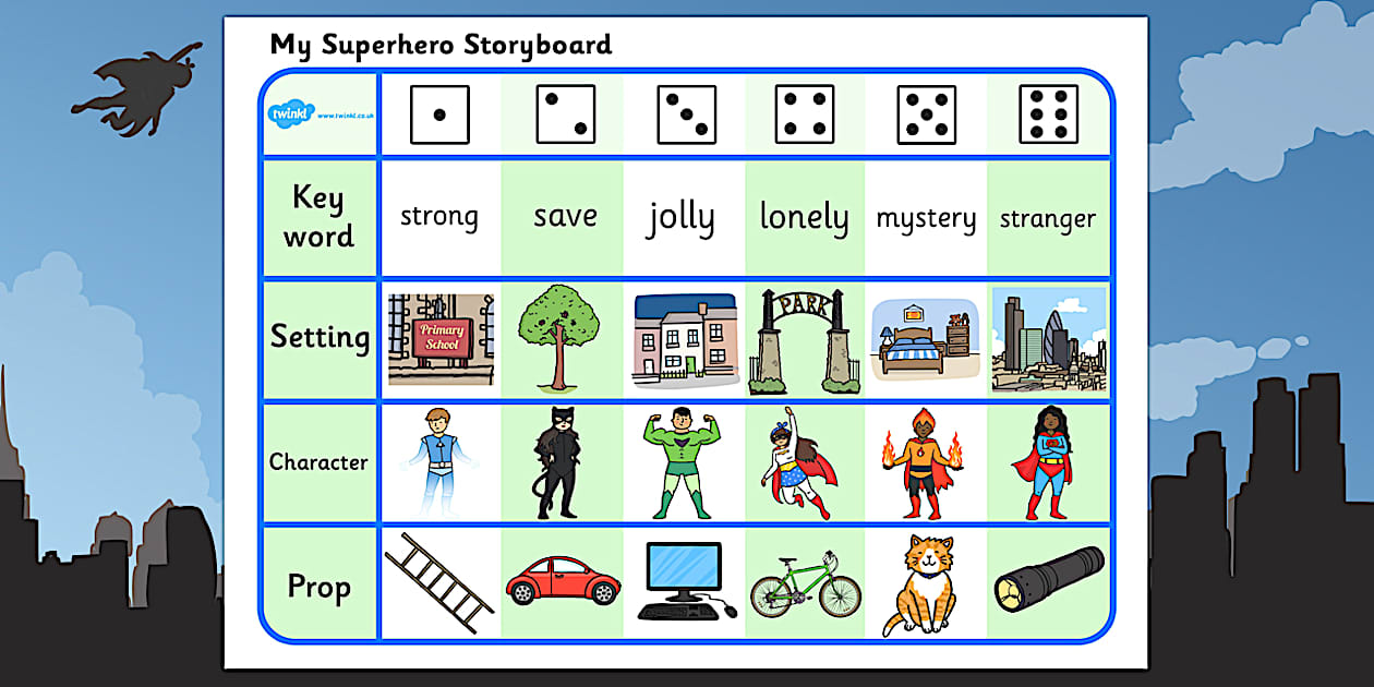 Superhero Storyboard Writing Worksheet (teacher made)