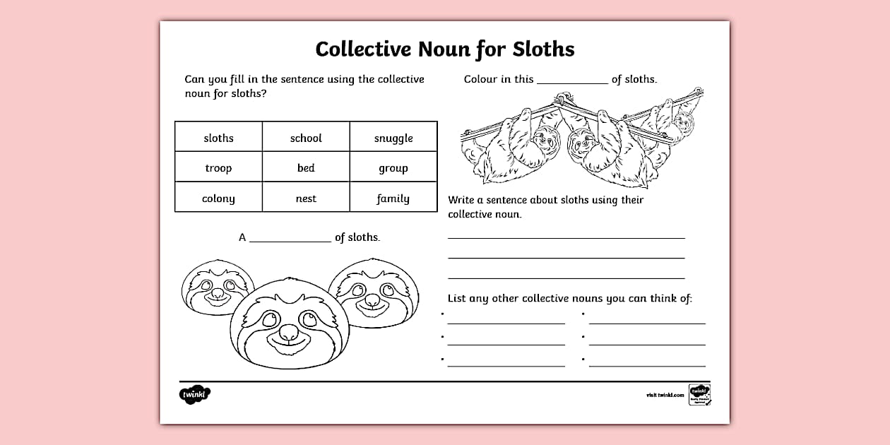 Collective Noun for Sloths Worksheet (teacher made) - Twinkl