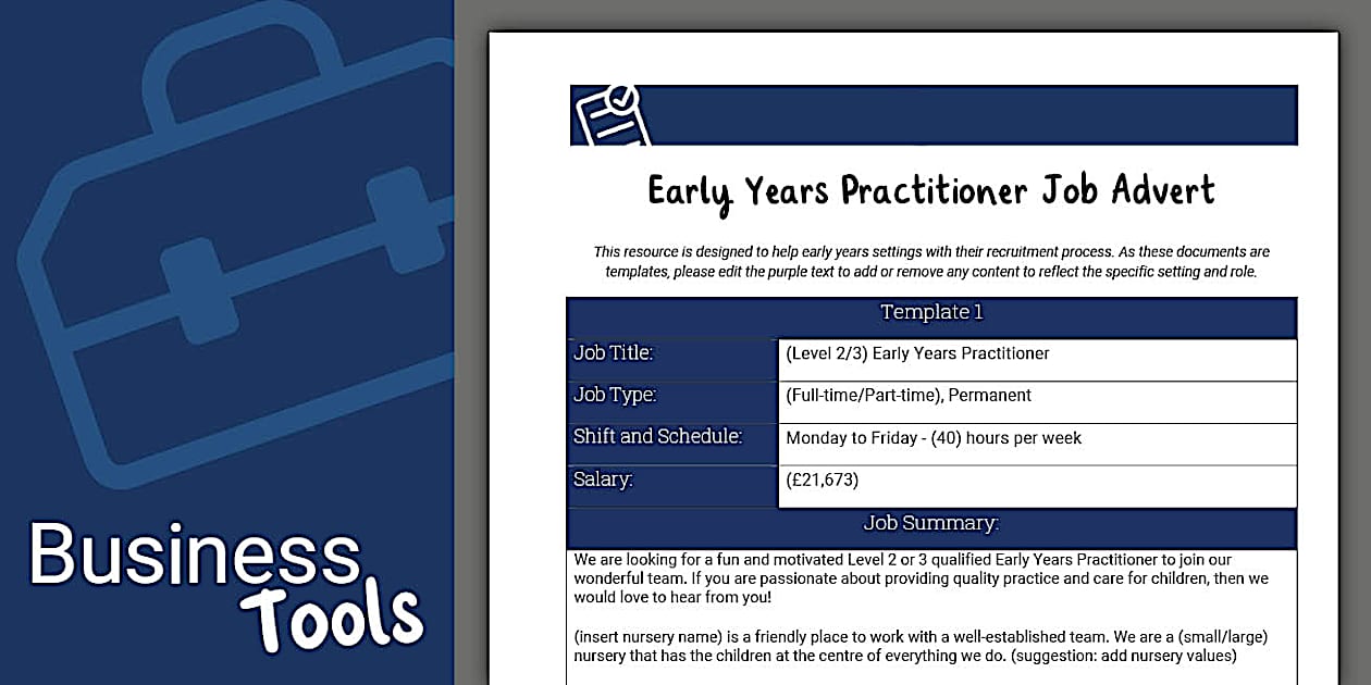 Early Years Educator Job Advert Templates | Twinkl