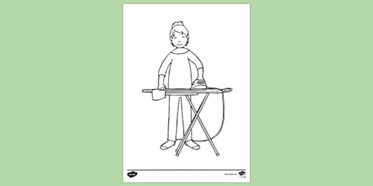 Woman Ironing Colouring Sheet | Colouring Sheets - Twinkl