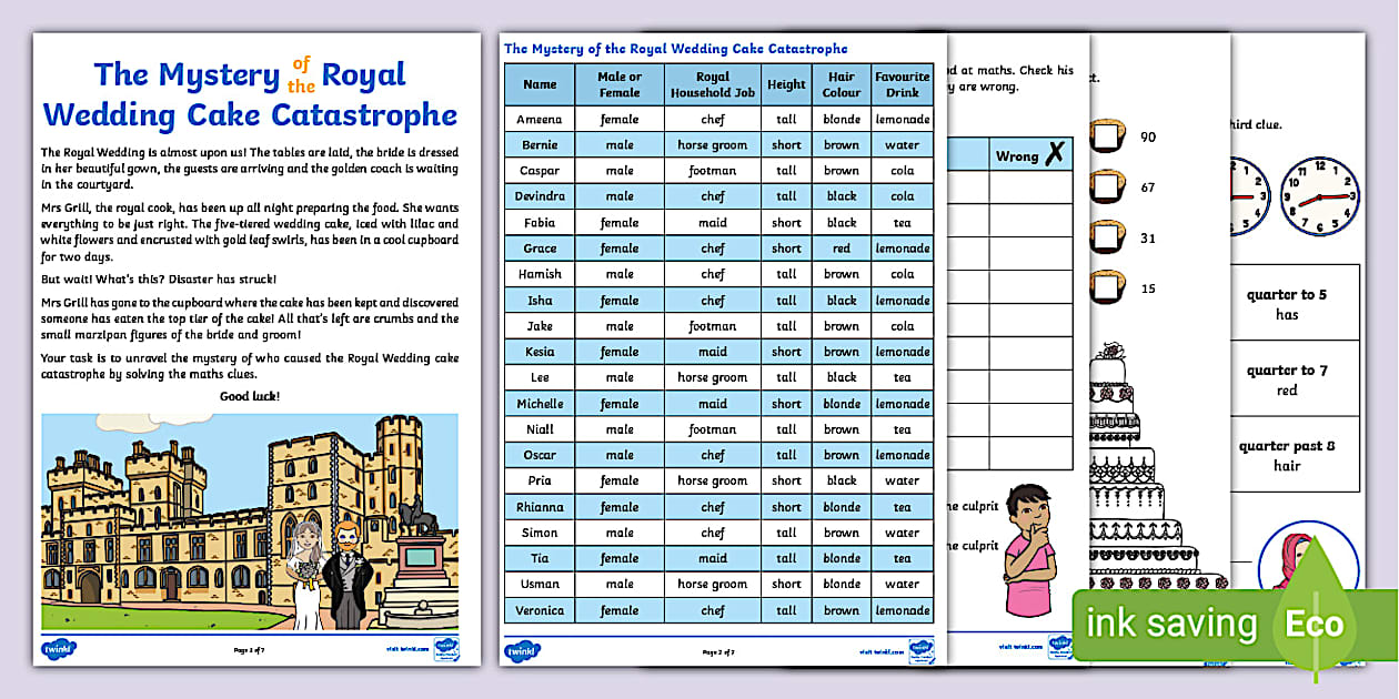Editable KS1 The Mystery of the Royal Wedding Cake Catastrophe Maths ...