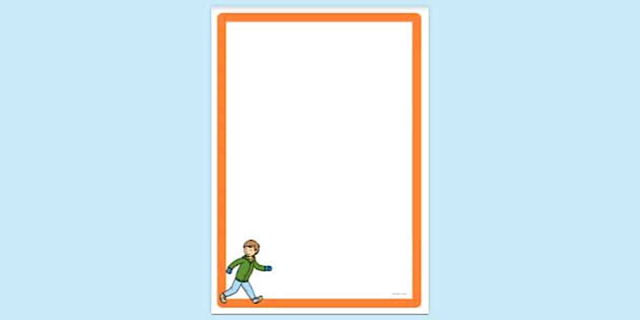 Boy Running in Autumn Clothes Page Border | Page Borders