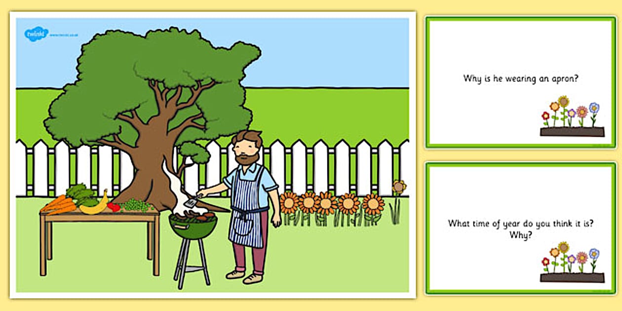 Barbecue Scene and Question Cards (Teacher-Made) - Twinkl