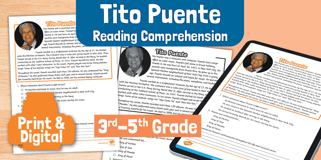Tito Puente Reading Comprehension Worksheet for 3rd-5th