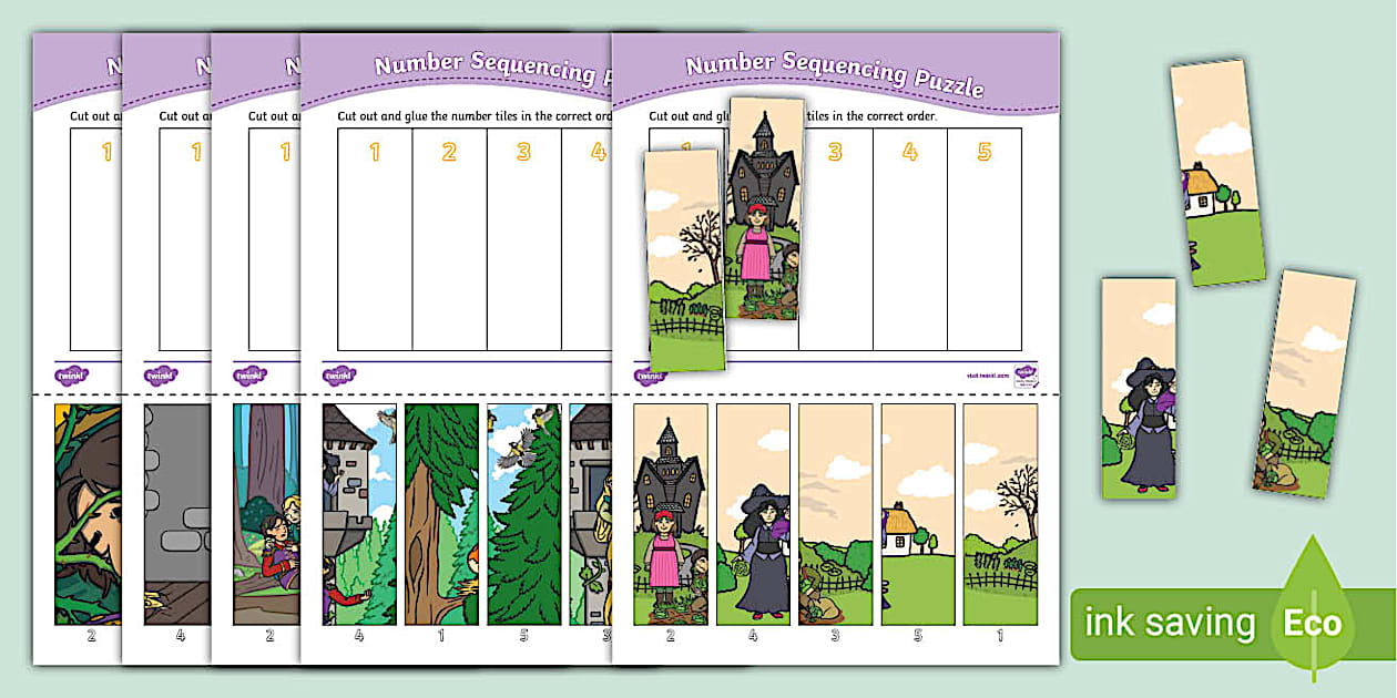 Rapunzel Number Sequencing Puzzle (professor feito) - Twinkl