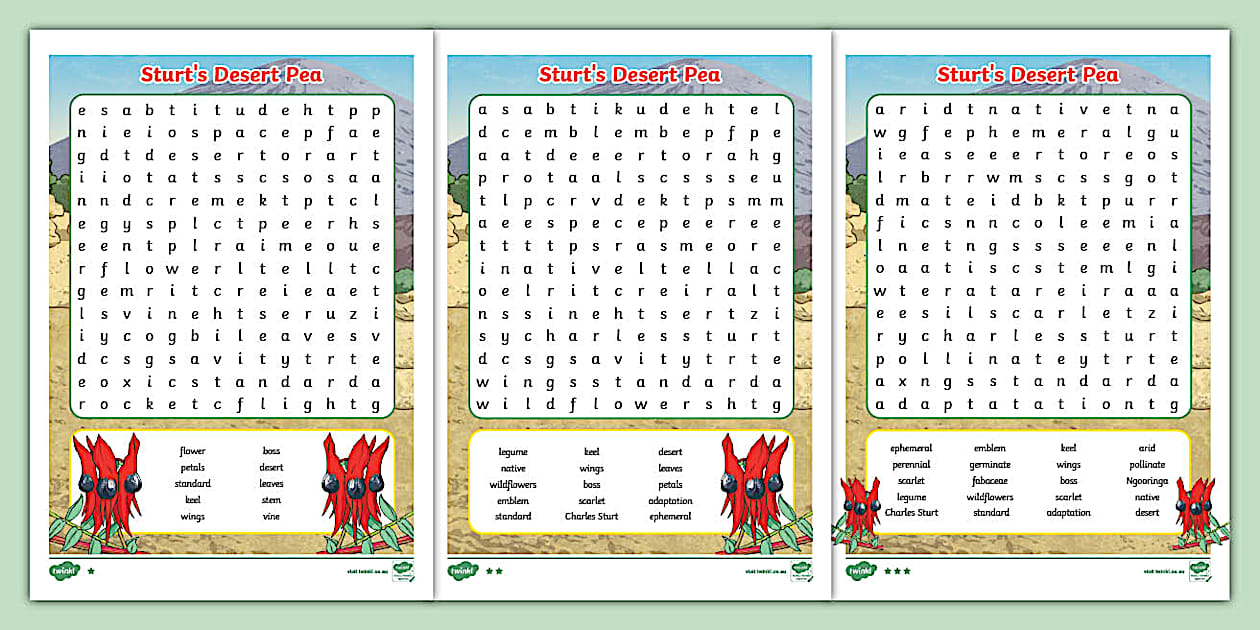 Sturt's Desert Pea Word Search (Teacher-Made) - Twinkl