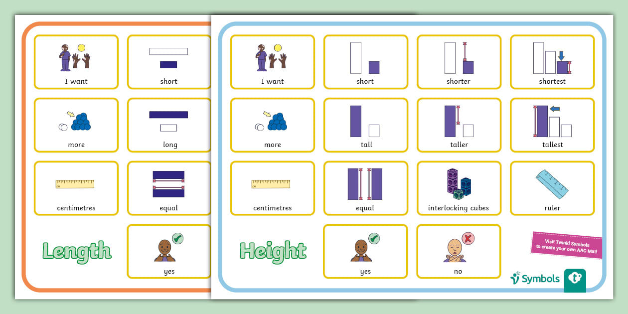 Twinkl Symbols: Length and Height AAC Mat (teacher made)