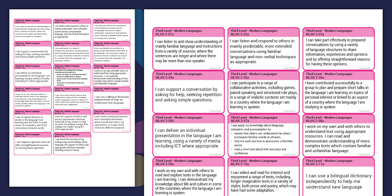 CfE Third Level Modern Languages Experiences and Outcomes Stickers