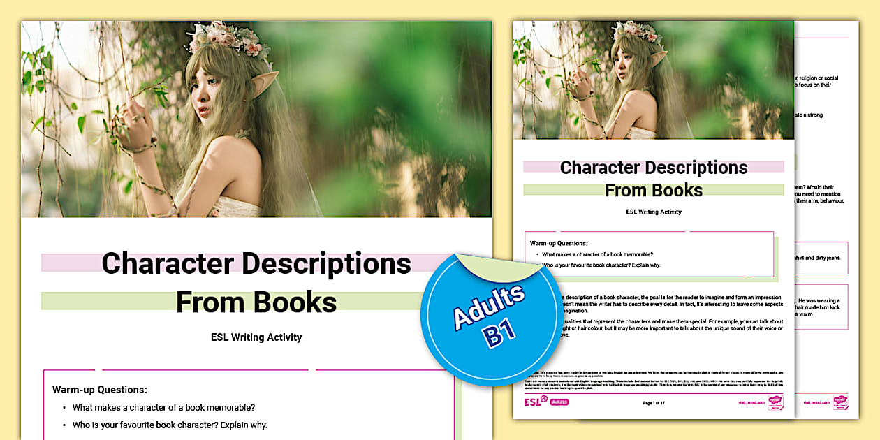 ESL Writing Book Character Descriptions [Adults, B1]