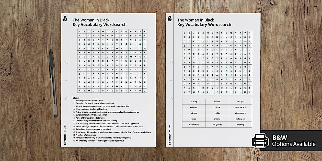The Woman in Black Key Vocabulary Wordsearch
