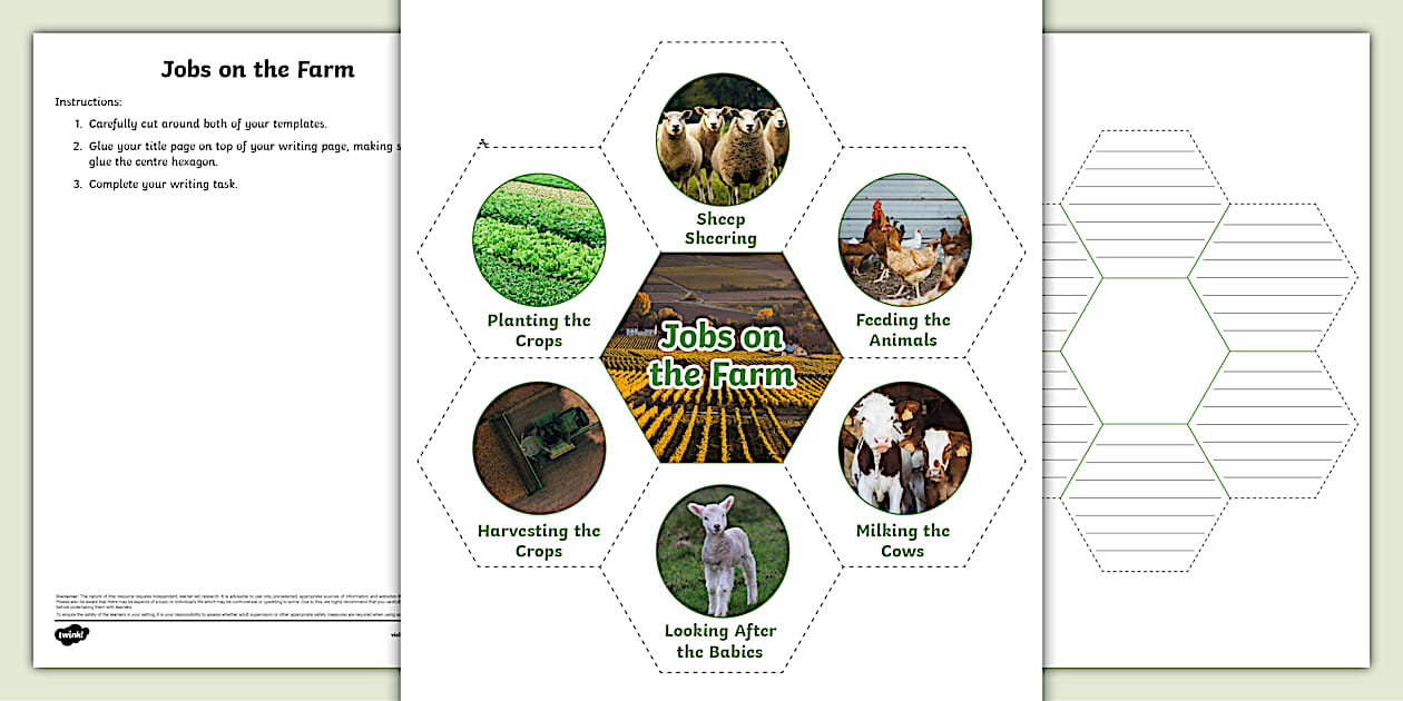 Jobs on the Farm Hexagon Writing Template (Teacher-Made)