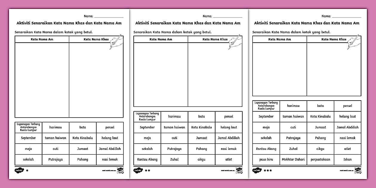 Aktiviti Senaraikan Kata Nama - KSSR 1 (Teacher-Made)