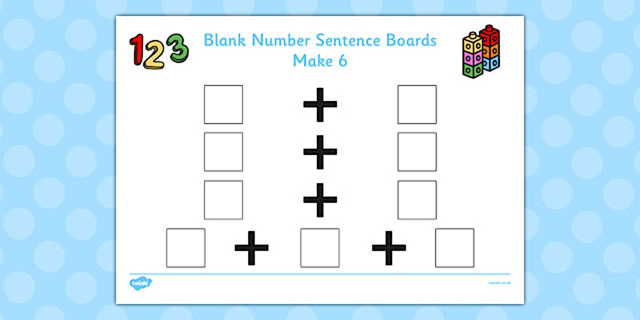 Black and White Blank Number Sentence Boards Make 6 Worksheet