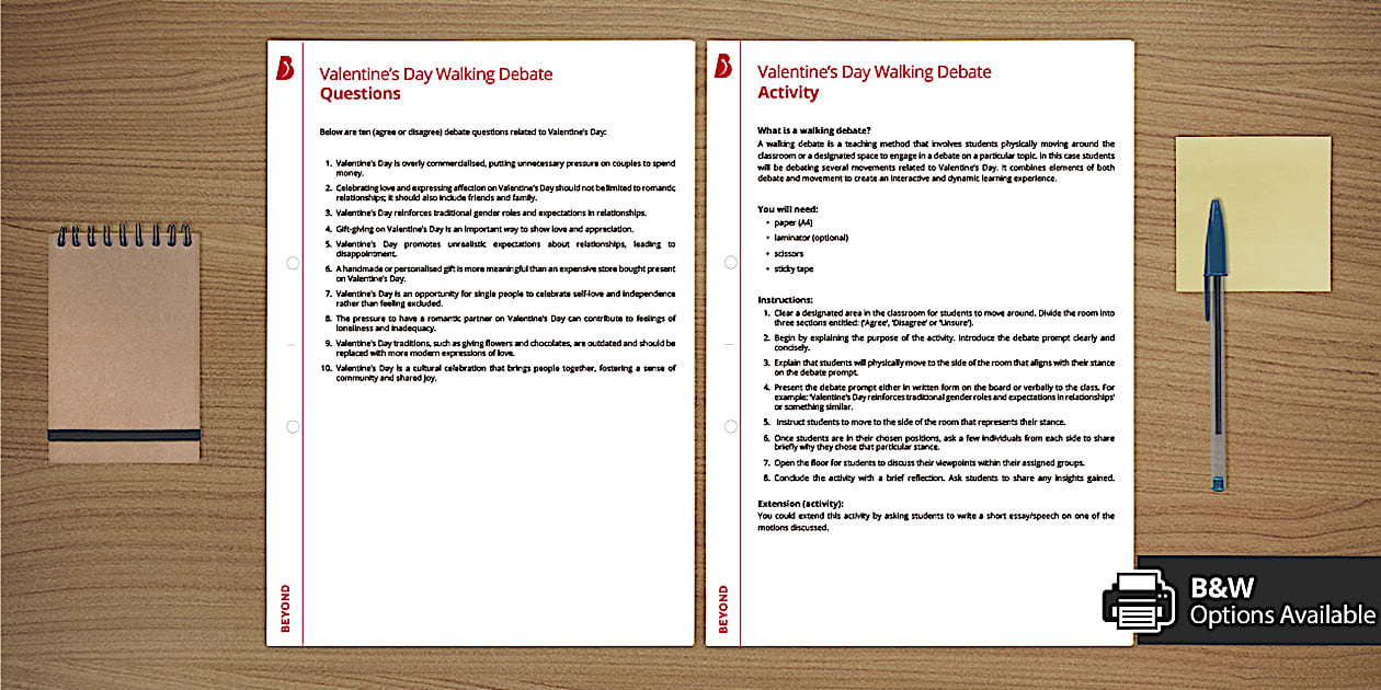 Valentine's Day Walking Debate Teacher Instructions/Lesson Plan