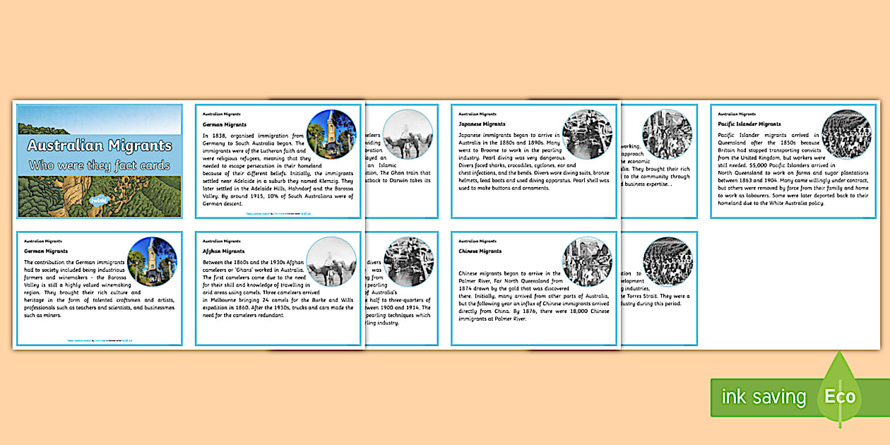 Migrants Fact Cards Australia - HASS - Year 5 (teacher made)