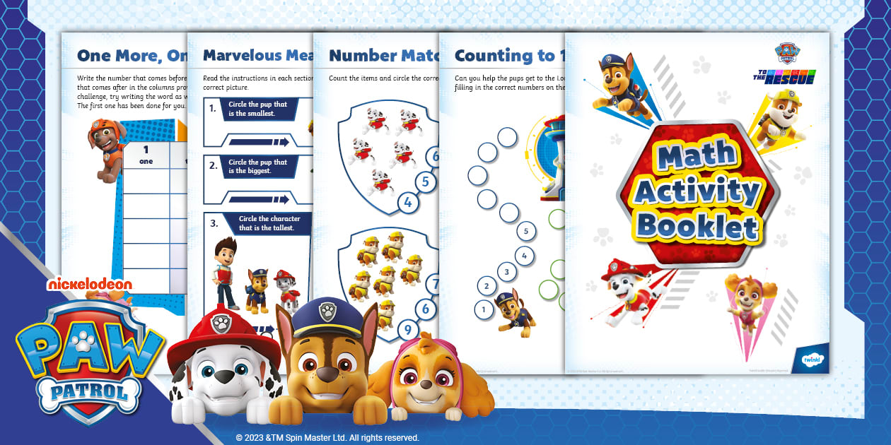 FREE PAW Patrol: Prekindergarten Math Activity Booklet