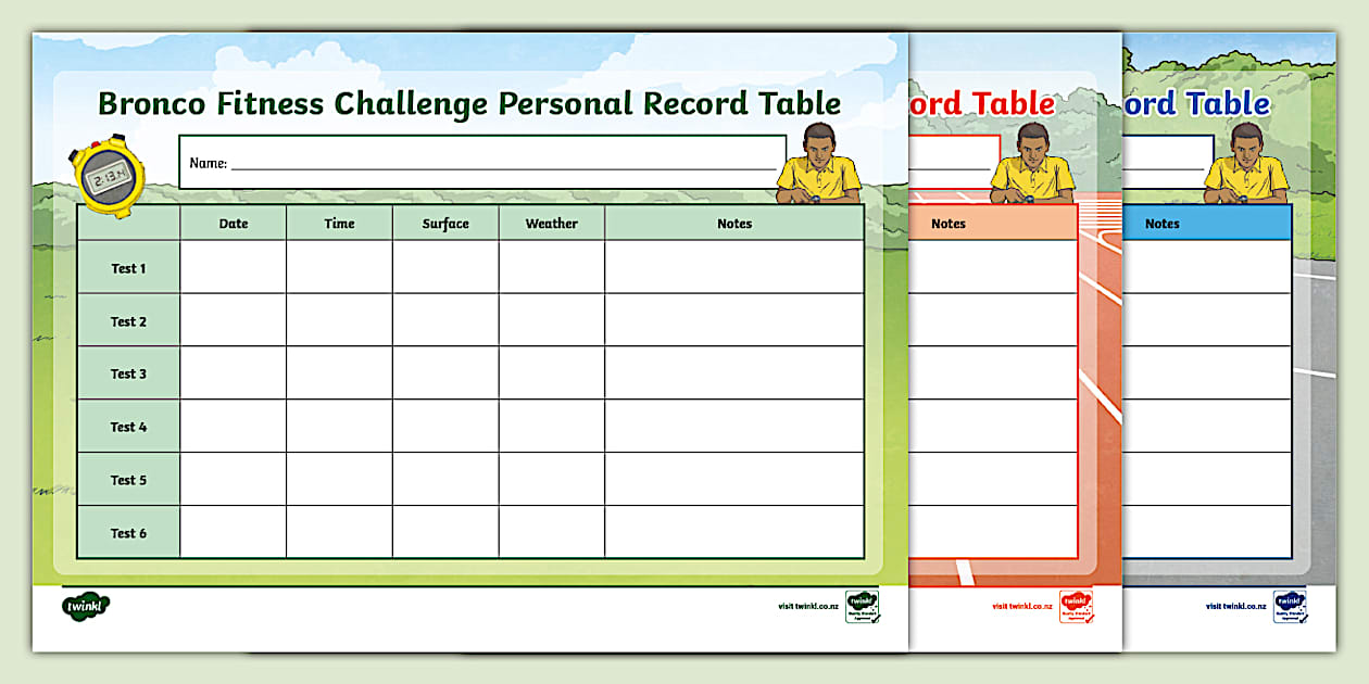 Bronco Fitness Test Challenge Personal Record Tag - Twinkl