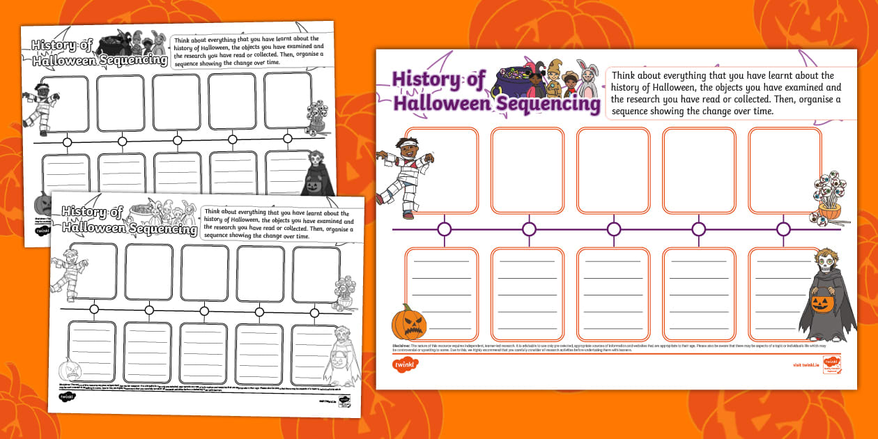 History of Halloween Sequencing Worksheet - Twinkl