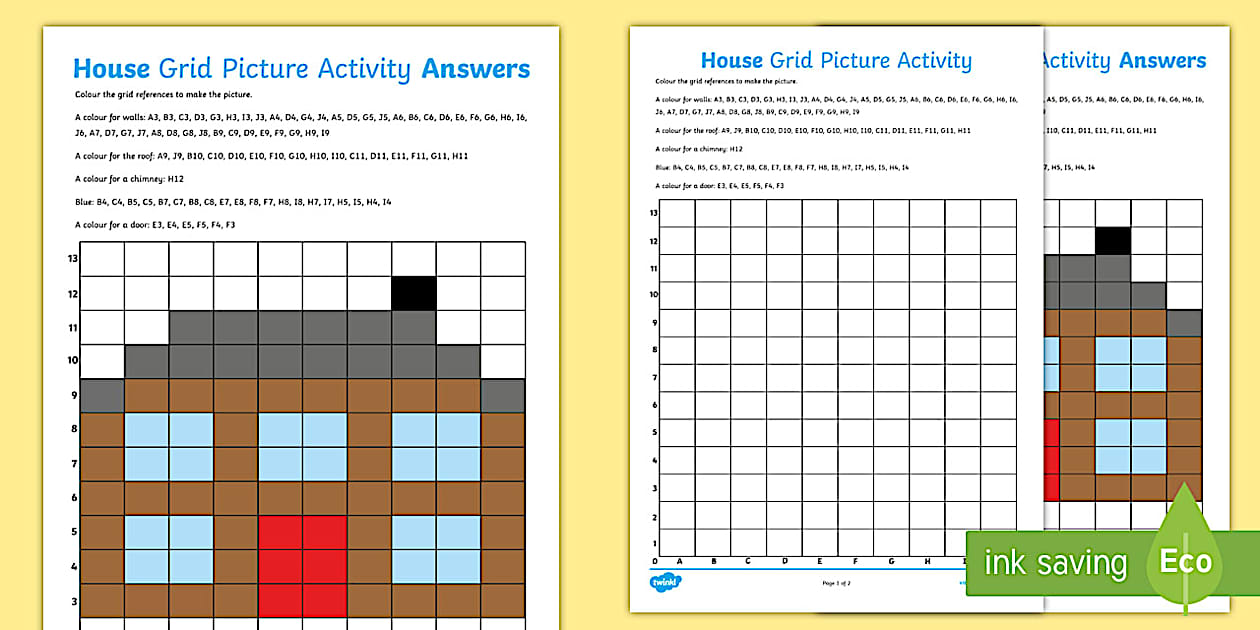House Grid Picture Worksheet (teacher made) - Twinkl