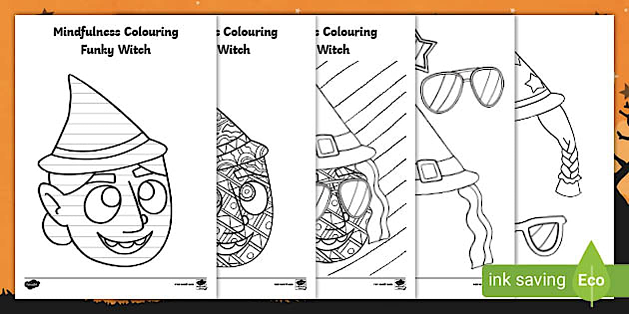 Funky Witch Mindfulness Colouring Pages (teacher made)