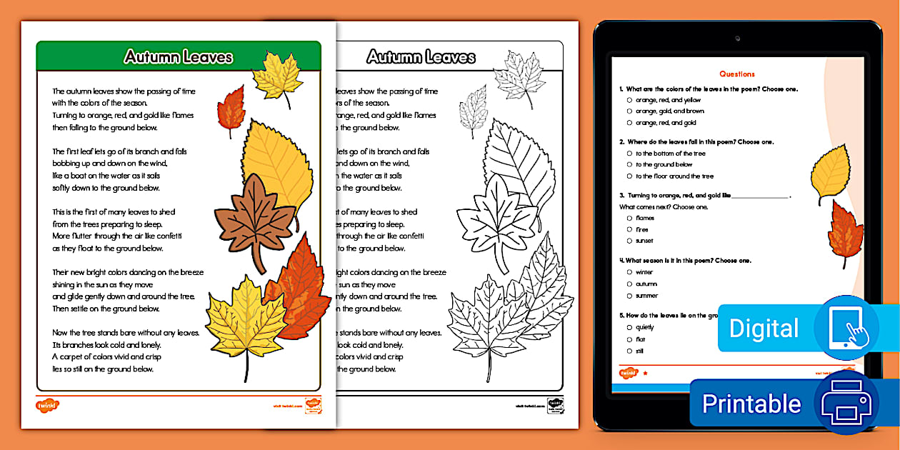 Differentiated Poetry Analysis Worksheet: Autumn Leaves