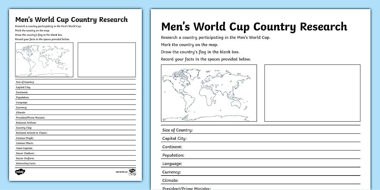 2022 Men's World Cup Country Research Worksheet