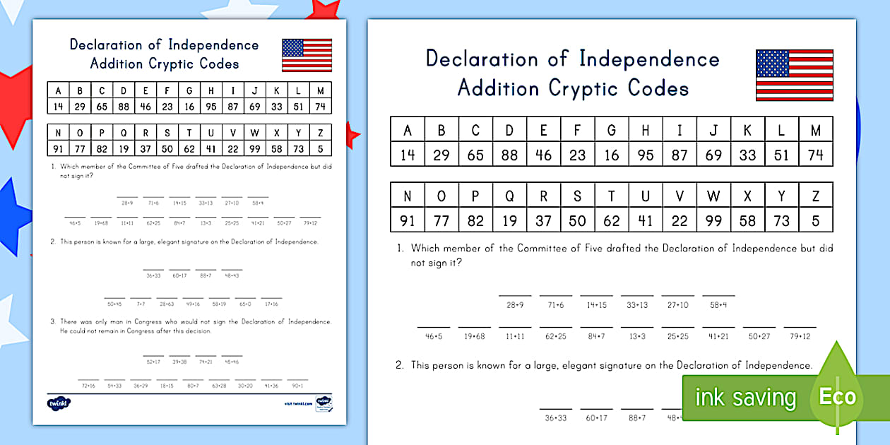 Declaration of Independence Code Cracking Sheet | Twinkl USA
