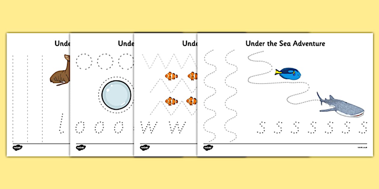 Black and White Under the Sea Adventure Pencil Control Worksheet Pack