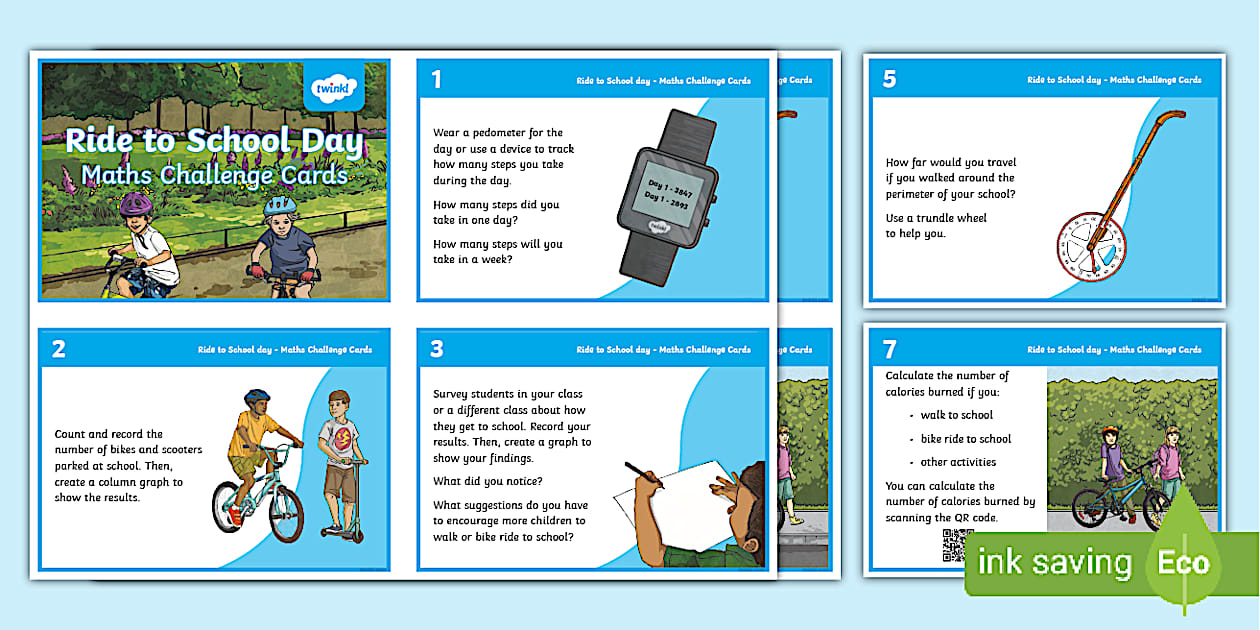 Ride to School Maths Challenge Cards (teacher made) - Twinkl