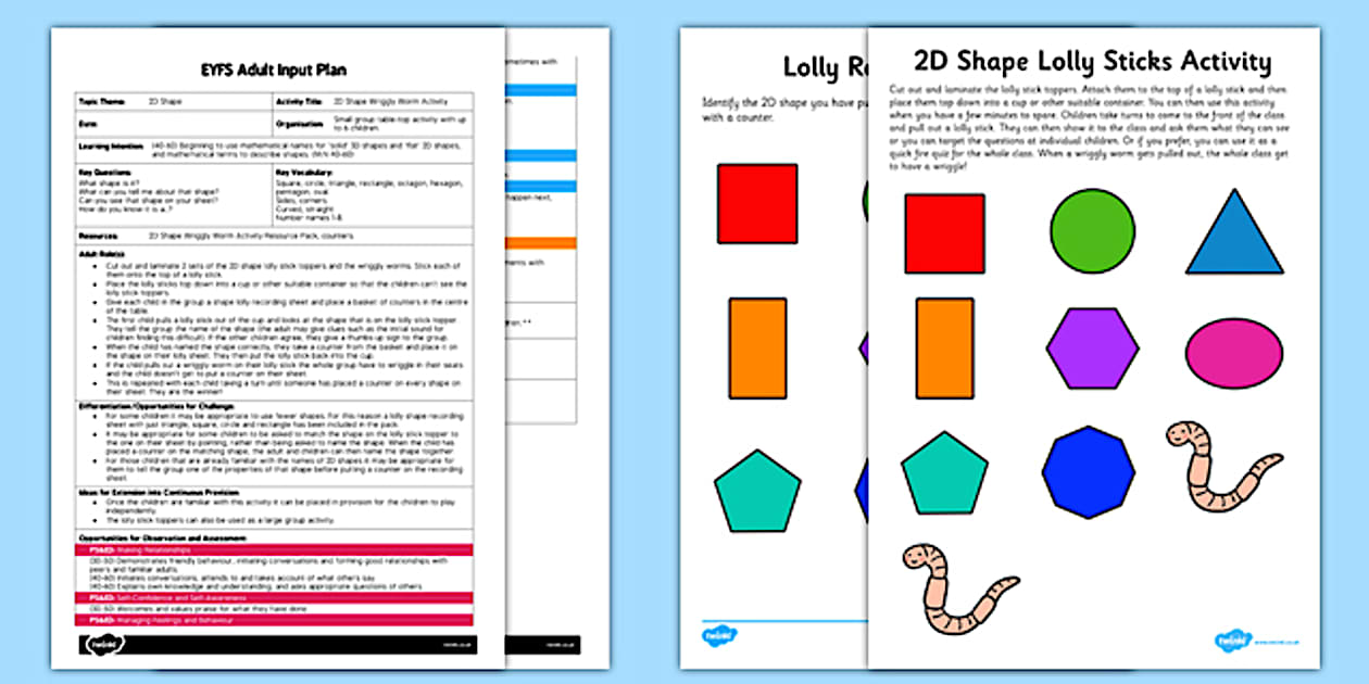 2D Shape Wriggly Worm Activity EYFS Adult Input Plan and Resource Pack
